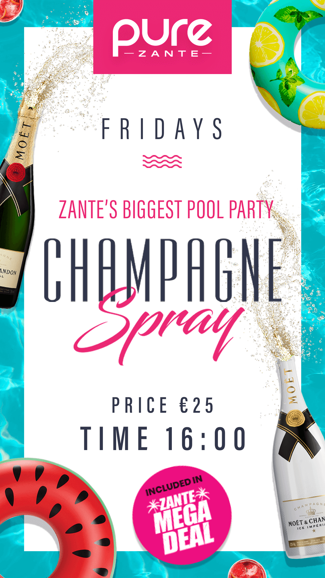 Champagne Spray | Zante's Biggest Pool Party | Pure zante
